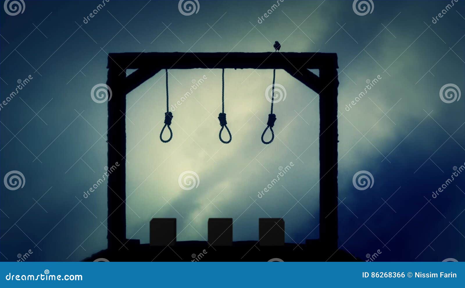 The Gallows Ready for an Execution with a Black Raven in a Storm Stock ...