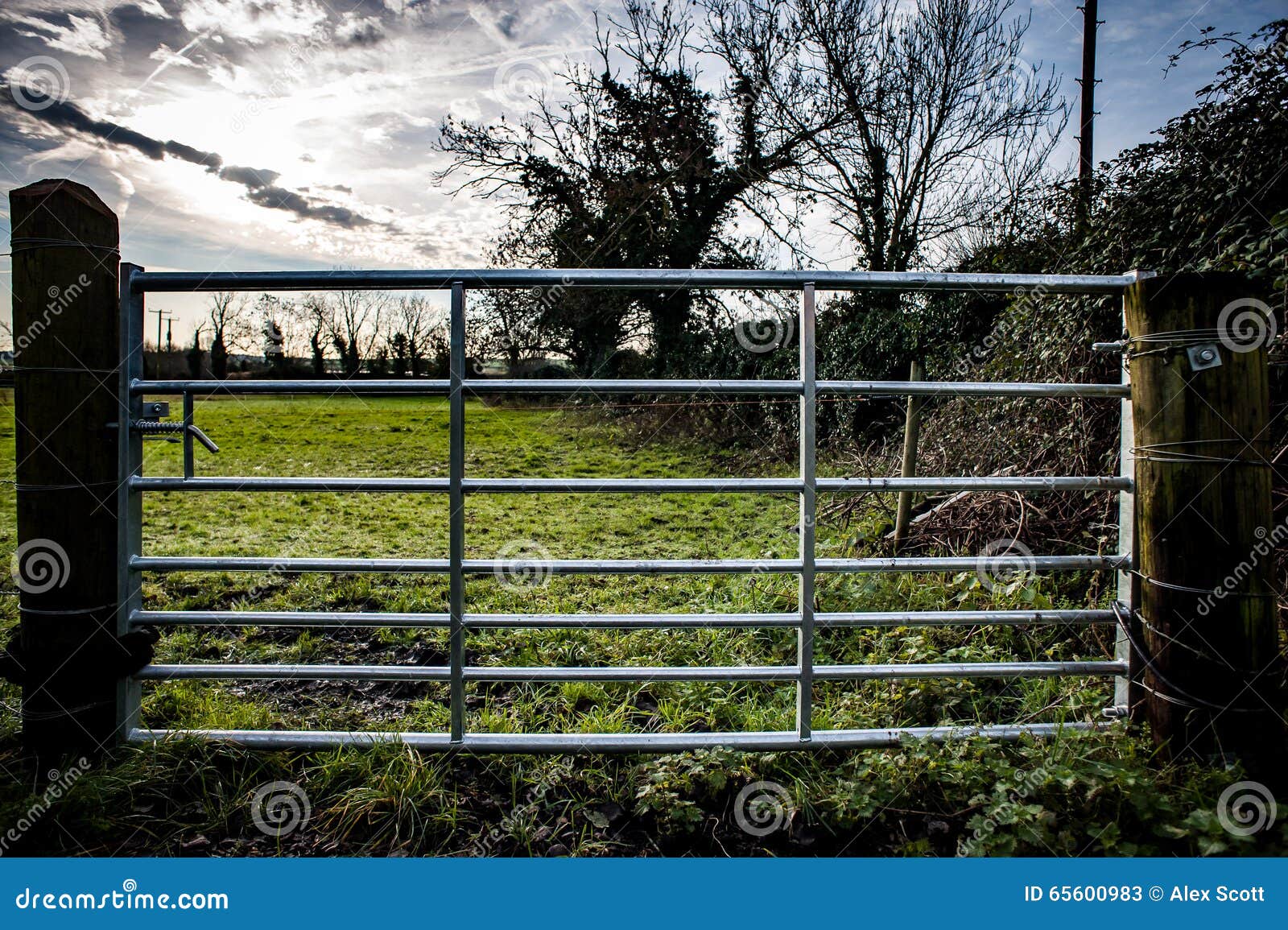 Galvanised seven bar gate stock image. Image of gateway - 65600983