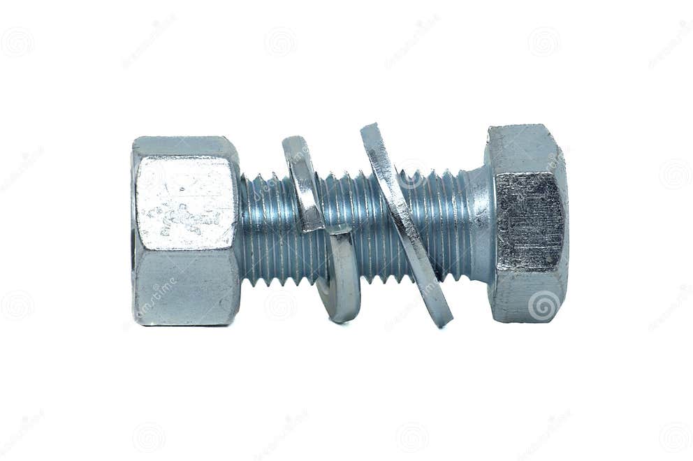 Galvanized Bolt, Nut with Flat and Spring Nut Washers Stock Image ...