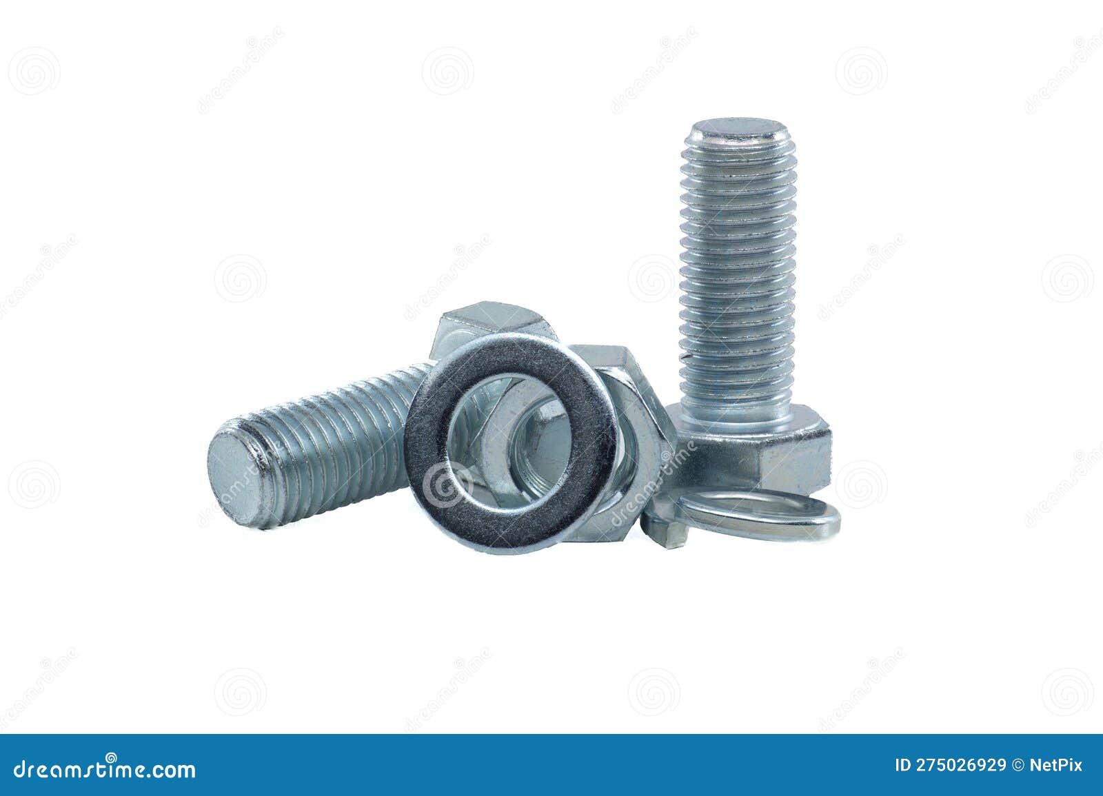 Galvanized Bolt, Nut with Flat and Spring Nut Washers Stock Image ...