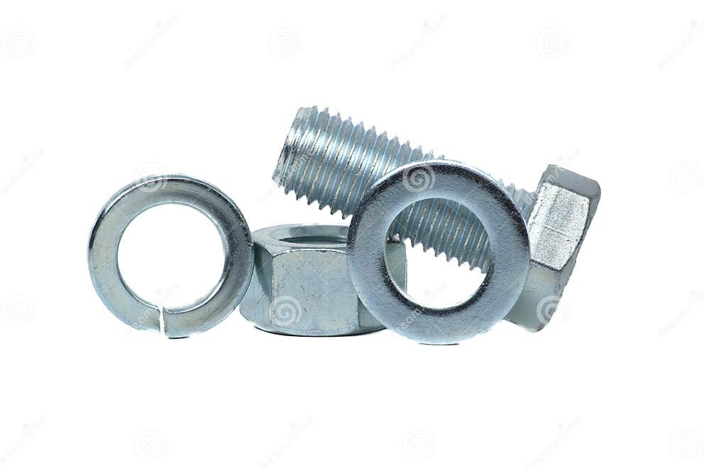 Galvanized Bolt, Nut with Flat and Spring Nut Washers Stock Image ...