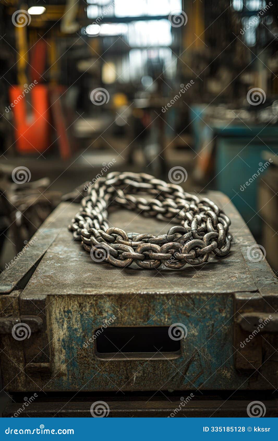 Galvanized Chain, a Galvanized Chain Tightly Coiled on a Metal Crate ...