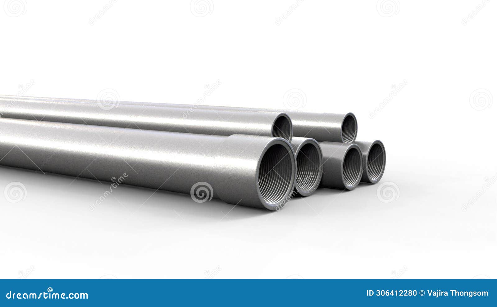Galvanized Electrical Conduit, Different Sizes. 3D Rendering Isolated ...