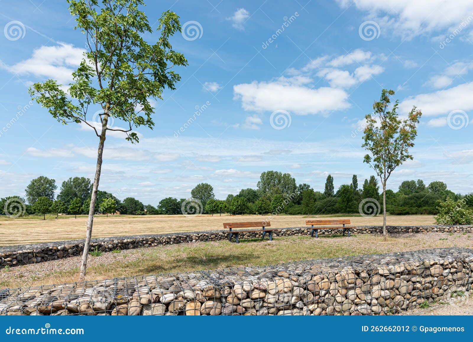 Galvanized Gabion Box Filled with Rocks. Nature Park Architecture ...