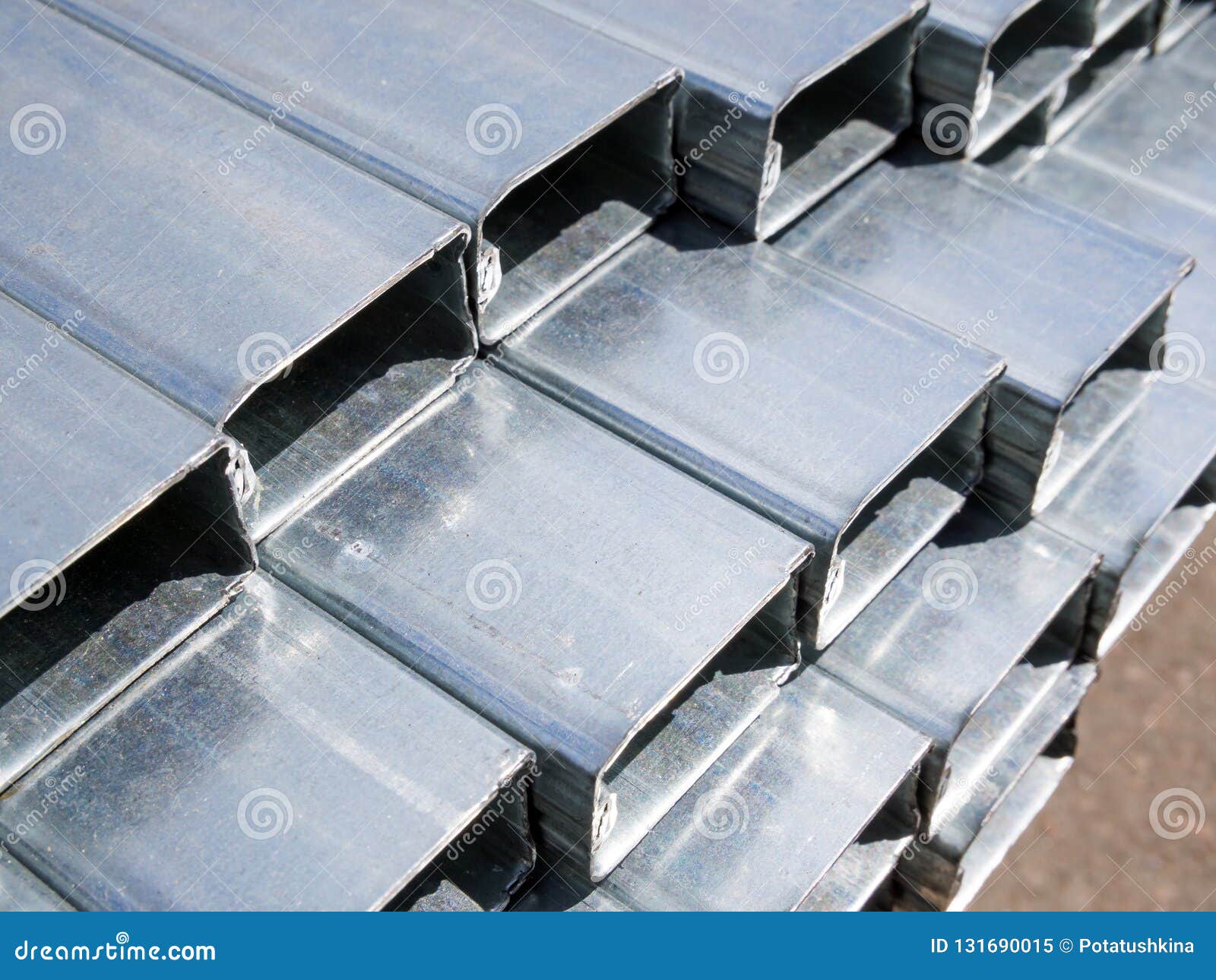 Galvanized Profile Tube of Rectangular Section Lies on the Village ...