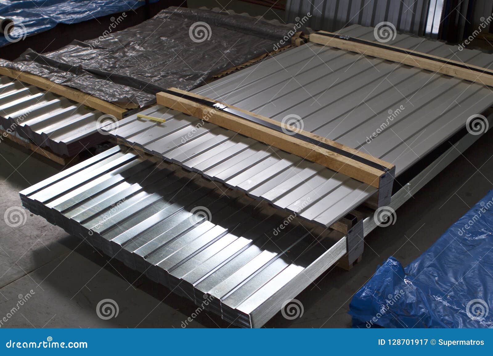 Galvanized Profiled Steel Sheets in Packs Stock Image - Image of ...