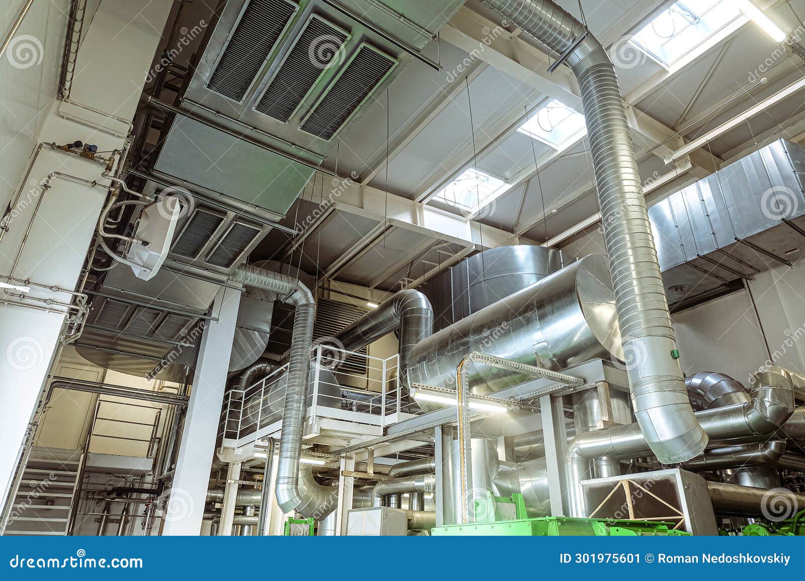 Galvanized Round and Rectangular Ventilation Gas Ducts in an Industrial ...