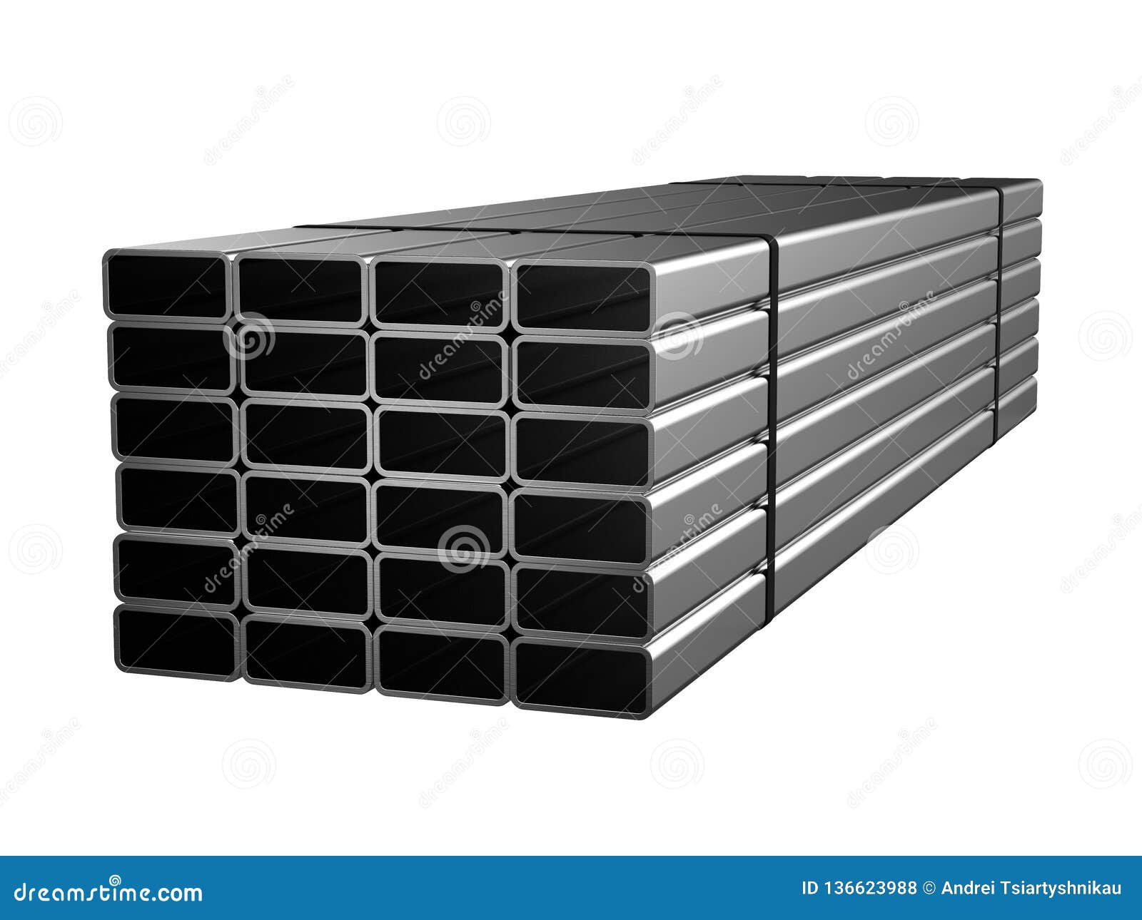 Galvanized Steel Rectangular Pipe. Metal Products. 3d Illustration ...