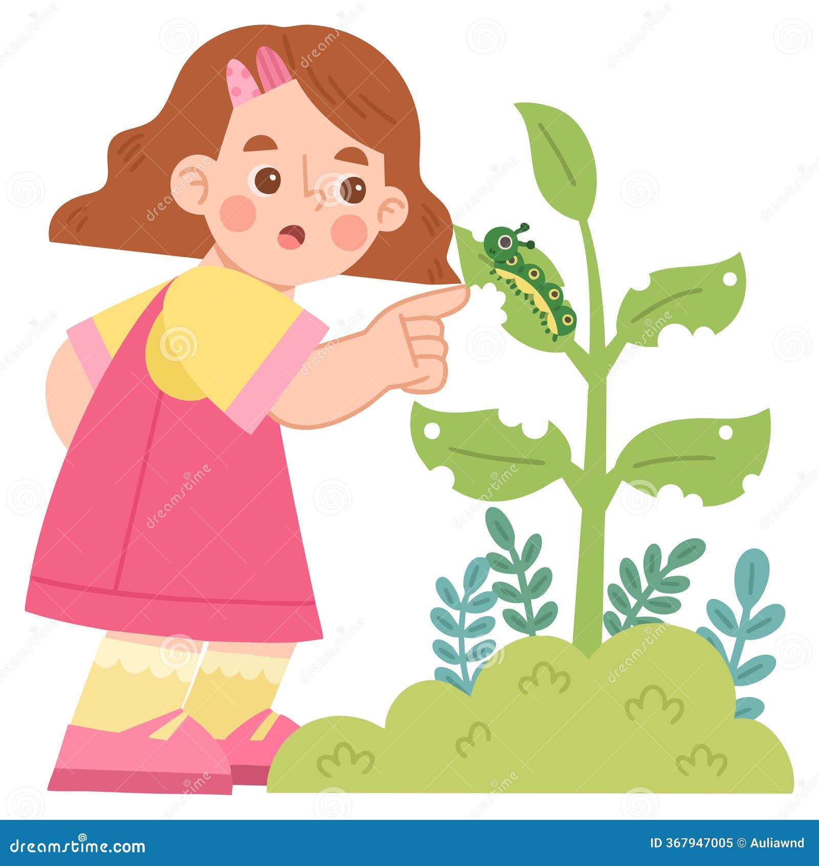 Girl Observing Ants With Magnifying Glass Cartoon Illustration ...