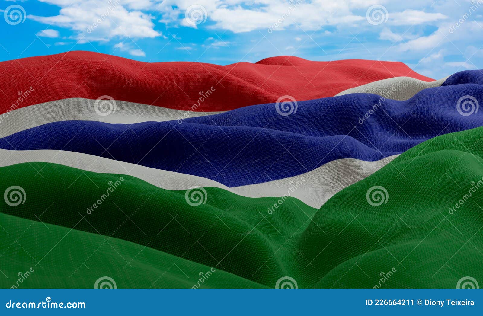 Gambia Flag In The Wind Realistic And Wavy Fabric Flag Stock