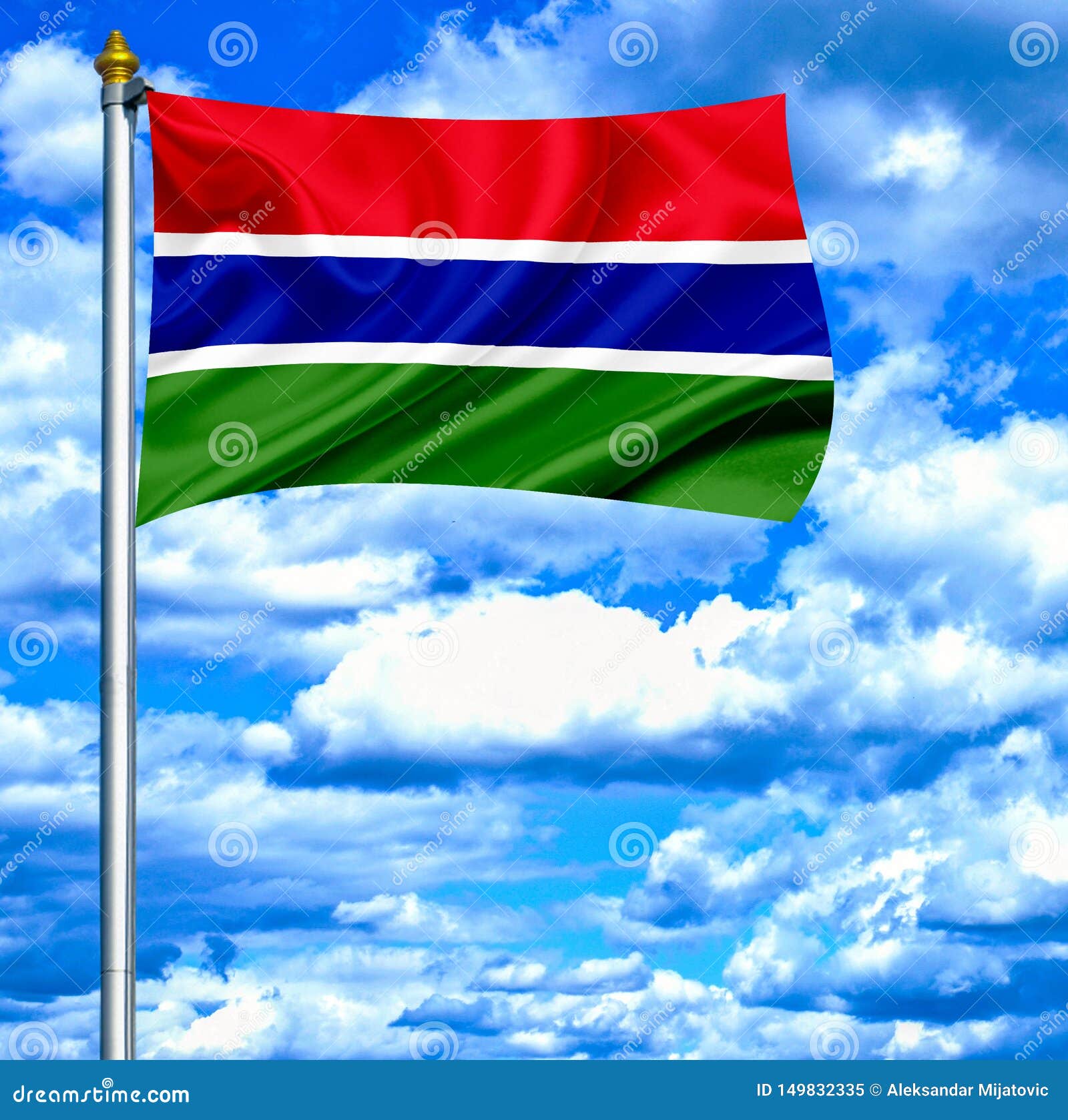 Gambia Waving Flag Against Blue Sky Stock Image - Image of rust ...