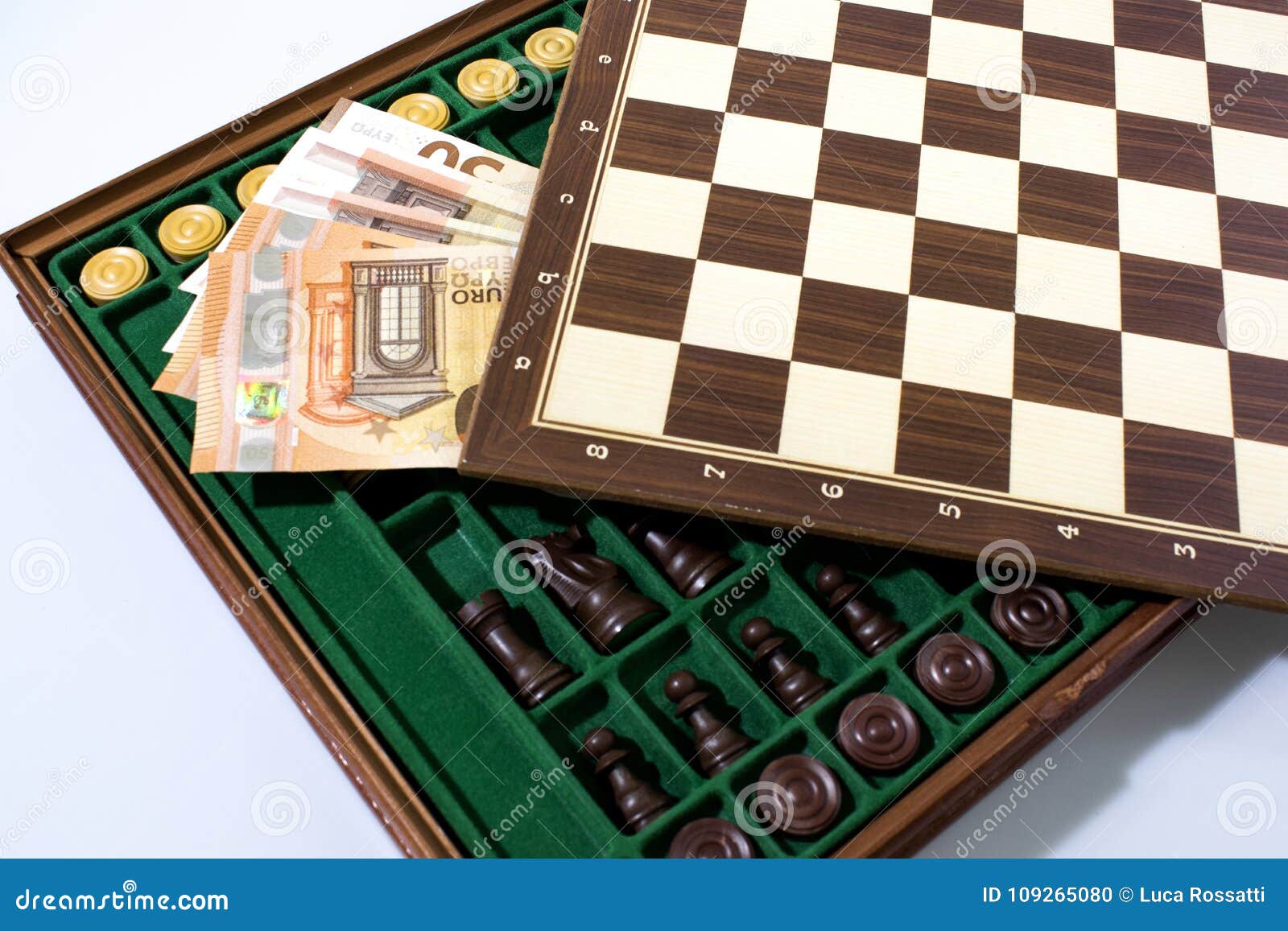 Gamble Composition with Chess and Money Stock Photo - Image of bill ...