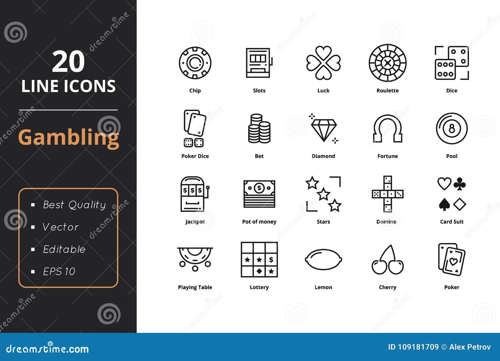 20 Gamble line icons stock illustration. Illustration of fortune ...