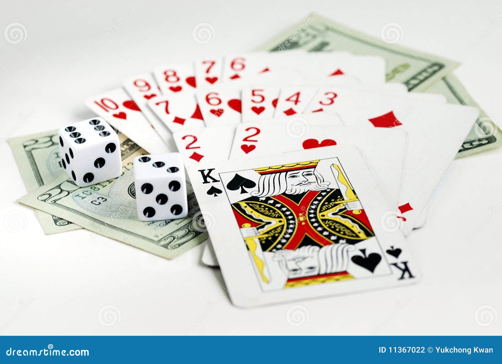 Gamble with Playing Cards and Two Dices Stock Photo - Image of gamble ...