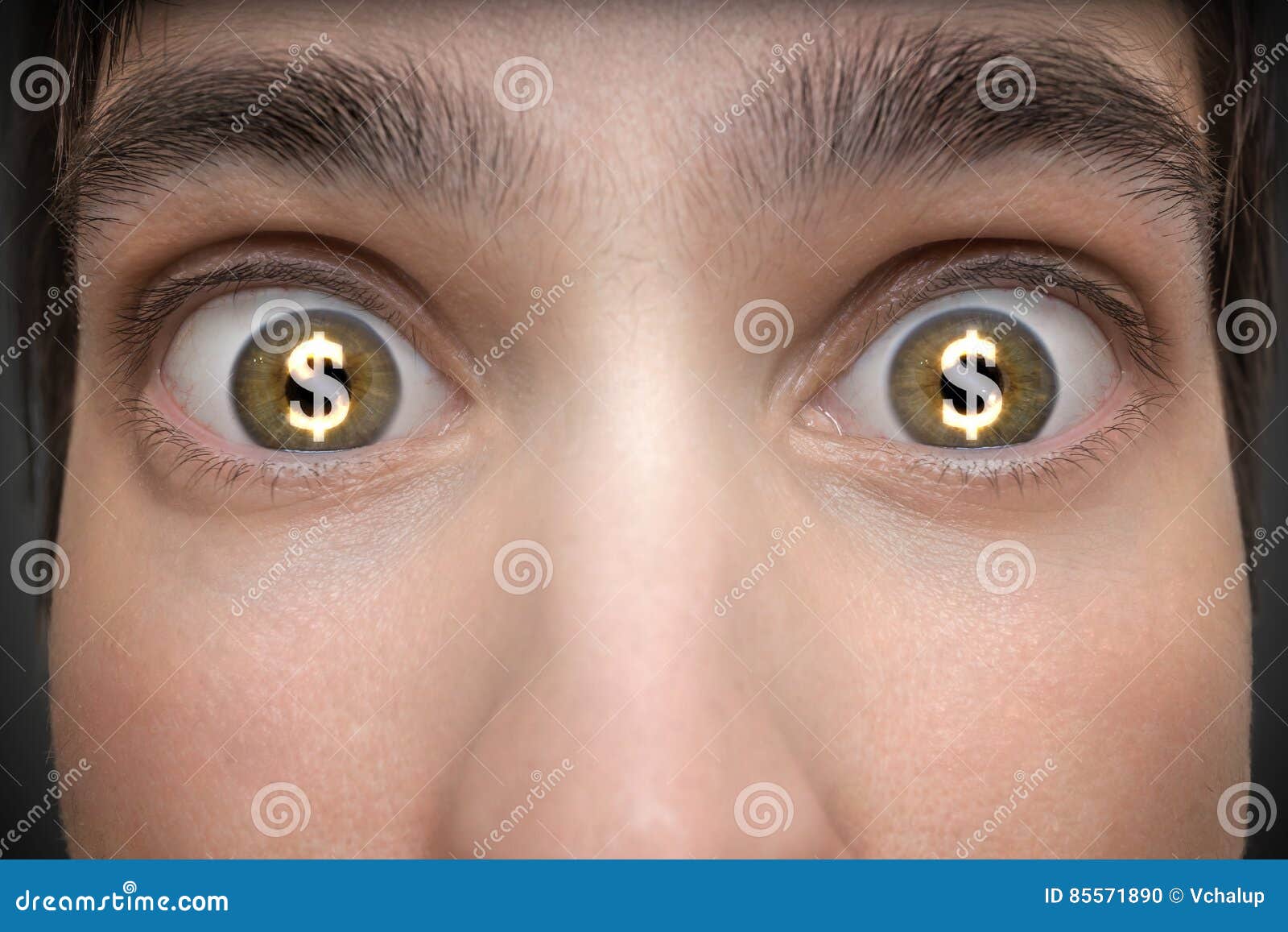 Gambling Concept. Young Man Has Dollar Signs in His Eyes Stock Photo ...