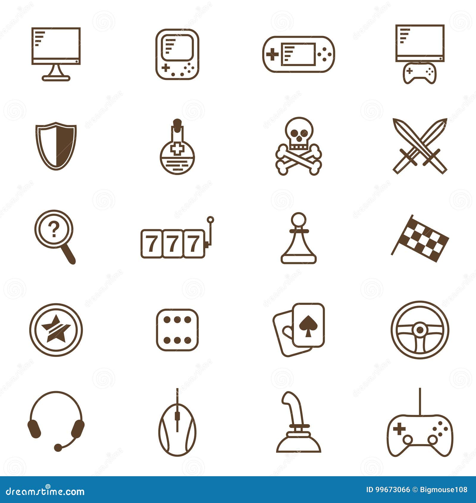 Gambling, Table and Computer Game Thin Line Icon Set. Vector Stock ...