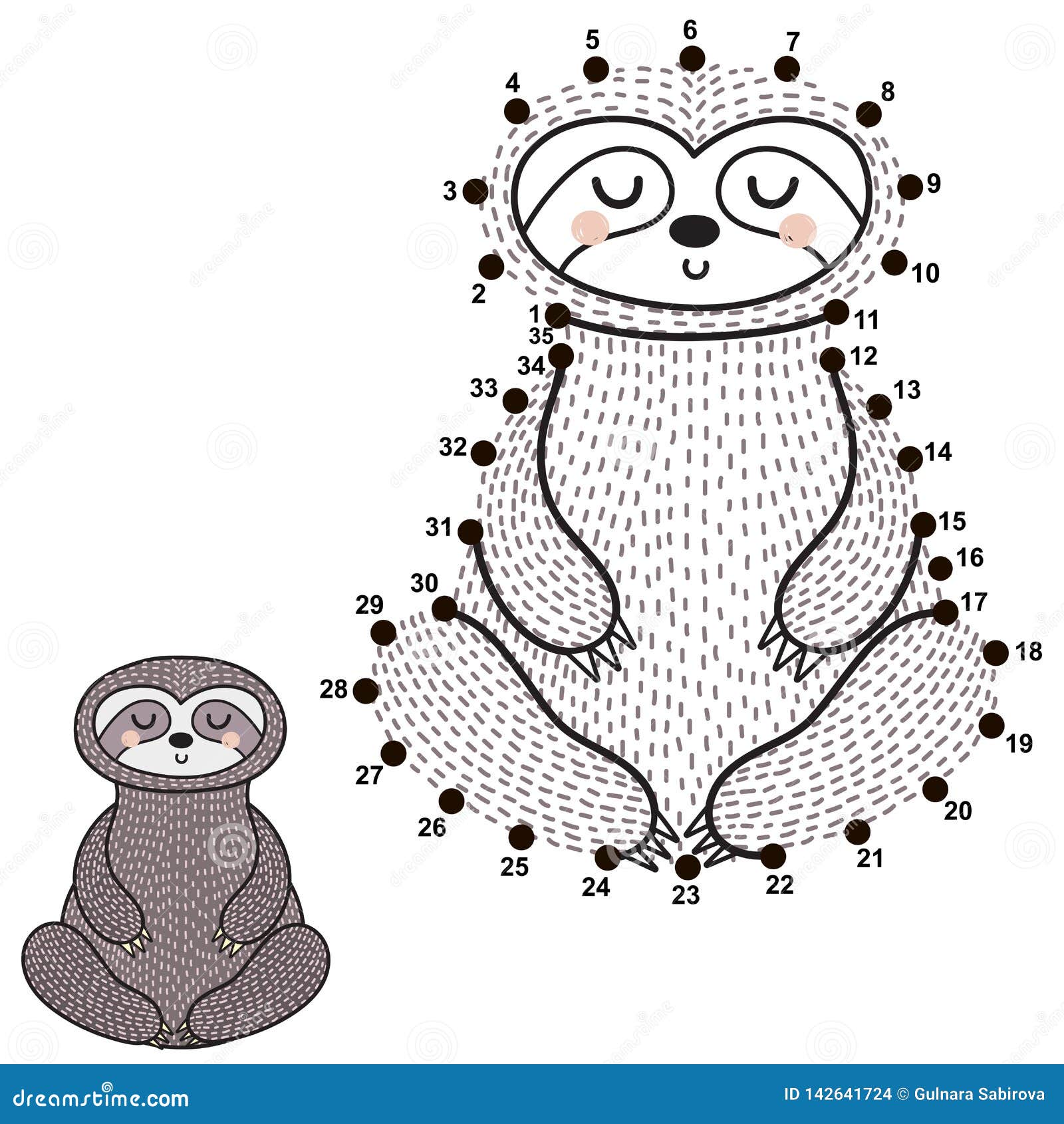 Connect the Dots and Draw a Cute Meditating Sloth Stock Vector ...