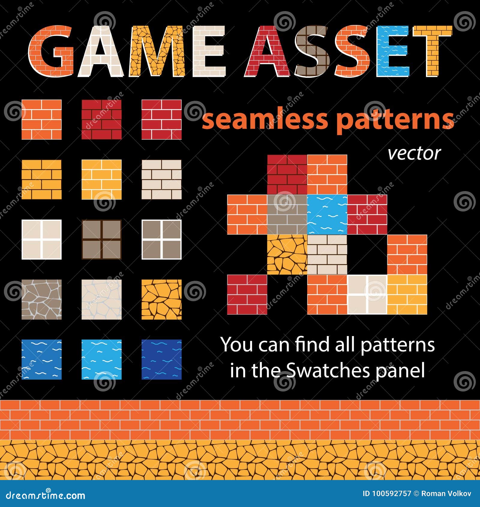 Game Asset Vector Seamless Patterns Stock Vector - Illustration of ...