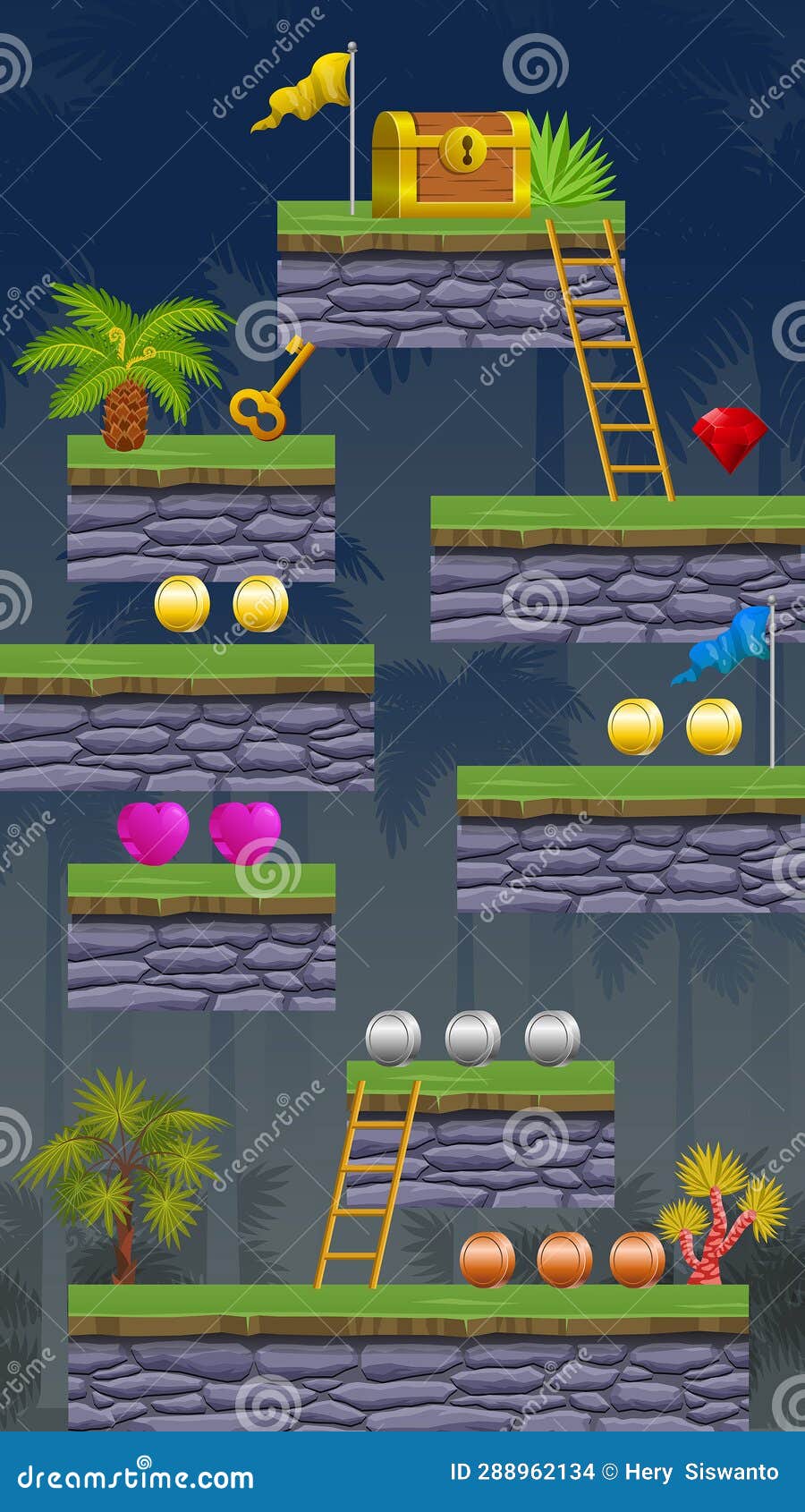 Game Background with Floating Platform in the Jungle Scene for Mobile ...