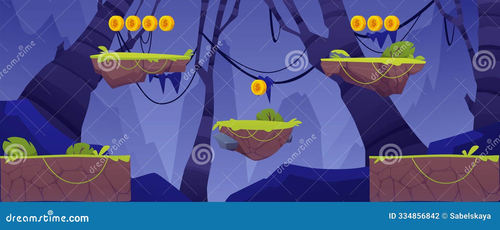 Game Background with Floating Platforms Vector Illustration Stock ...
