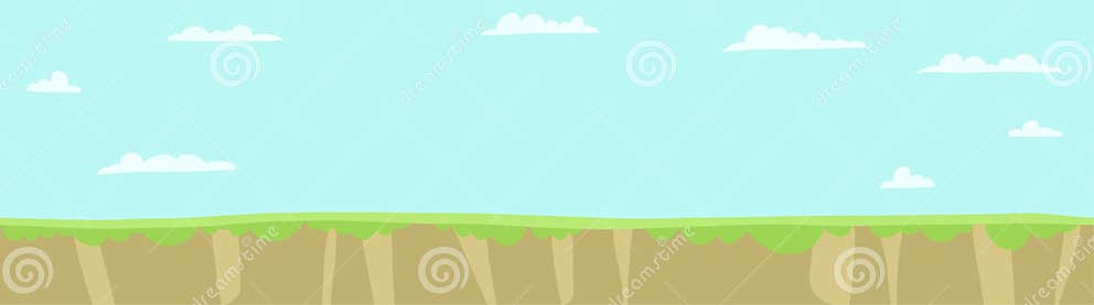 Game Background for Platformer. Empty Path, Grass Sky and Clouds ...