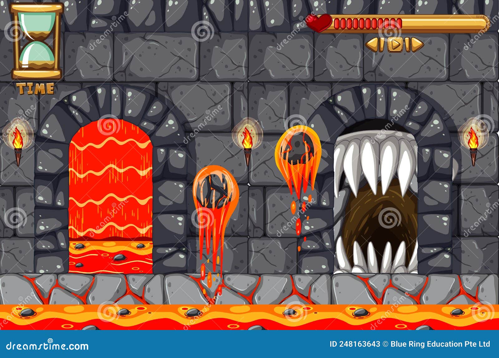 Game Background Template with Brick Wall and Lava Stock Vector ...