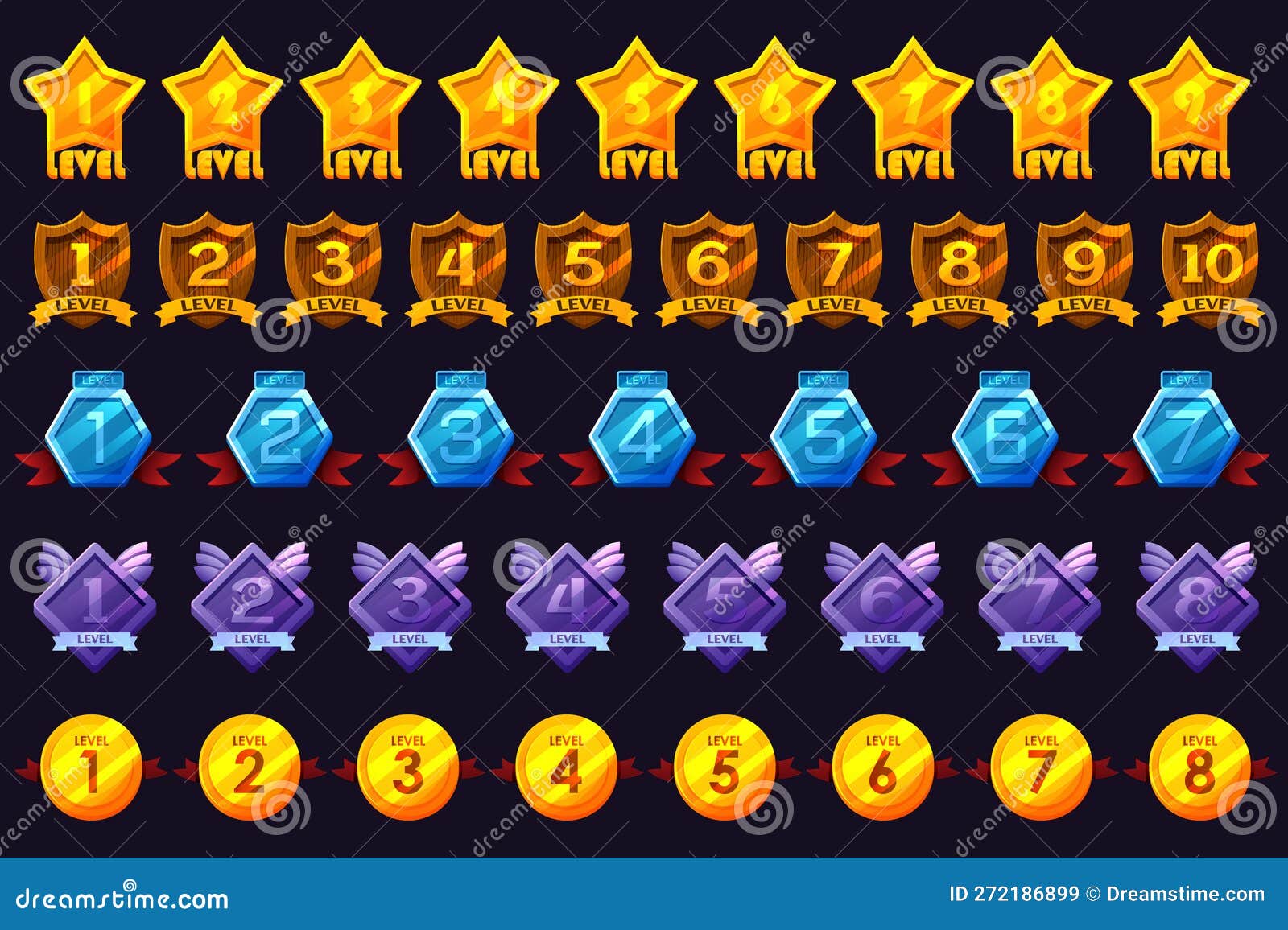 Game Badges With Level Number, Holly Berry, Leaves Cartoon Vector ...