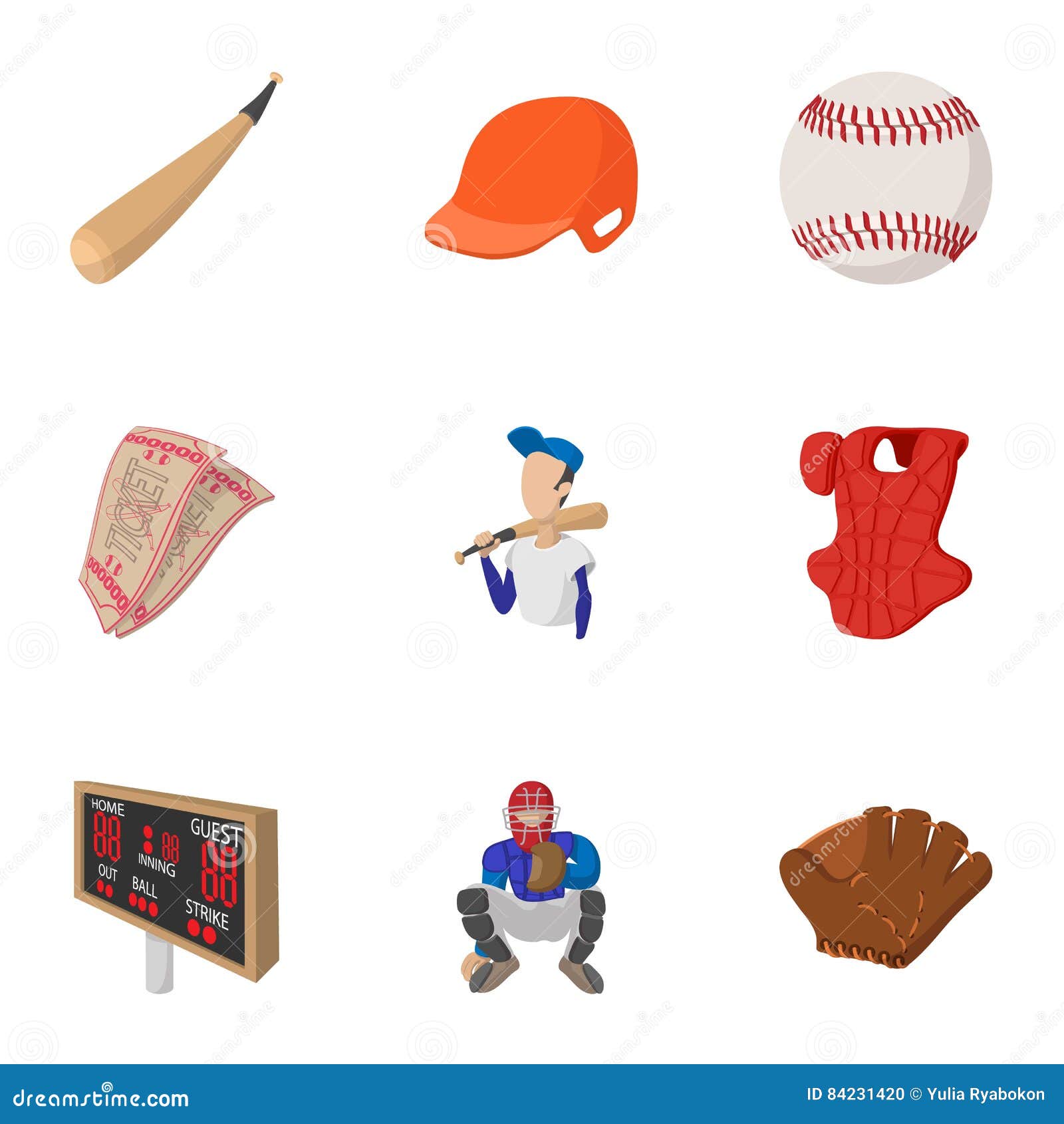 Game with Bat Icons Set, Cartoon Style Stock Vector - Illustration of ...