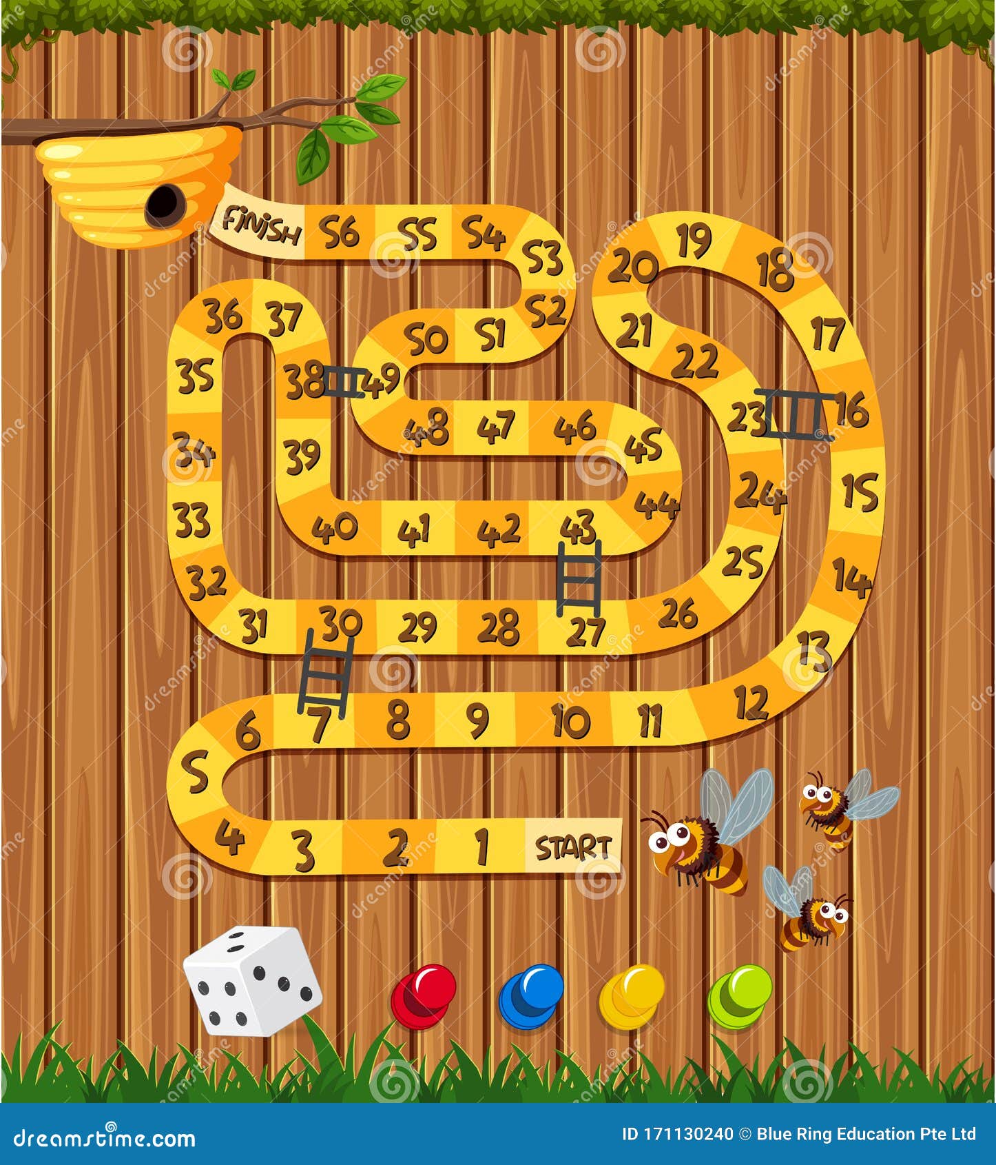 Game with Bees and Beehive on Wooden Board Stock Illustration ...