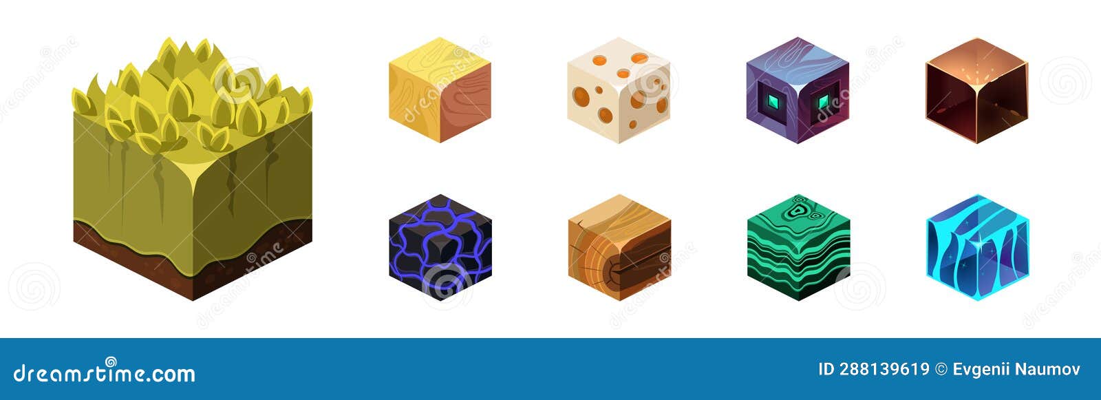 Game Blocks and Cubes of Different Material Vector Set Stock ...