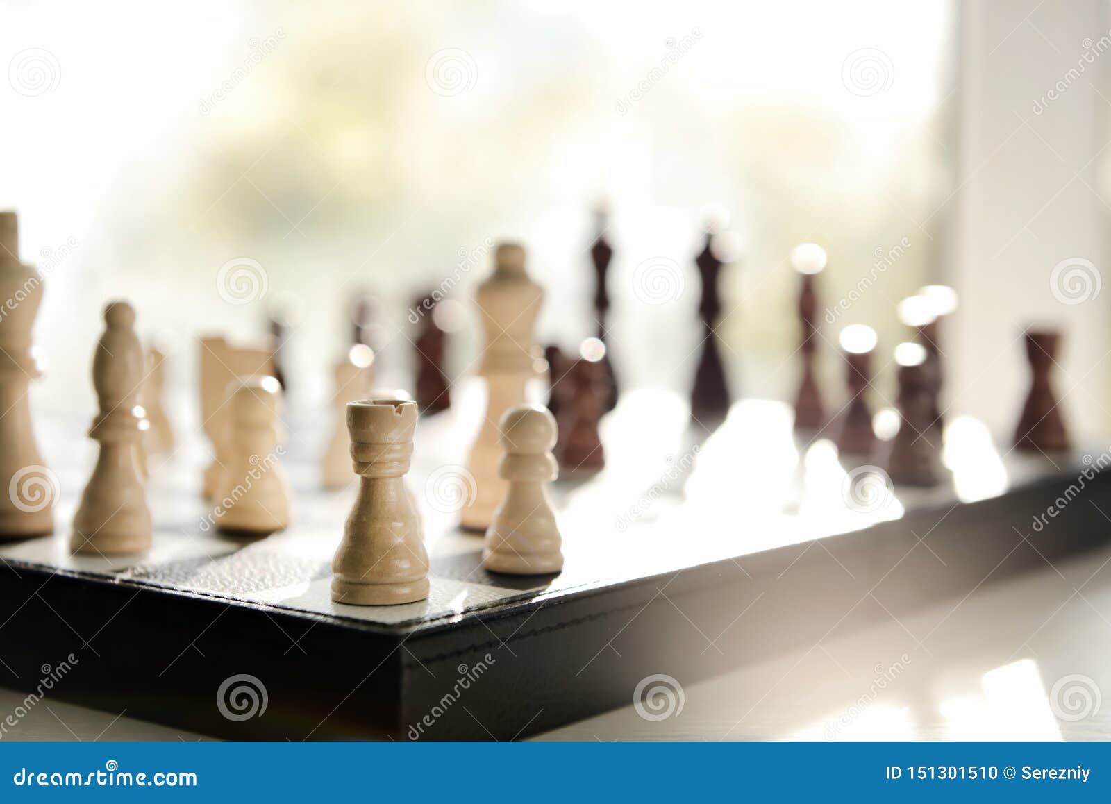 Game Board with Chess Pieces on Windowsill Stock Photo - Image of move ...