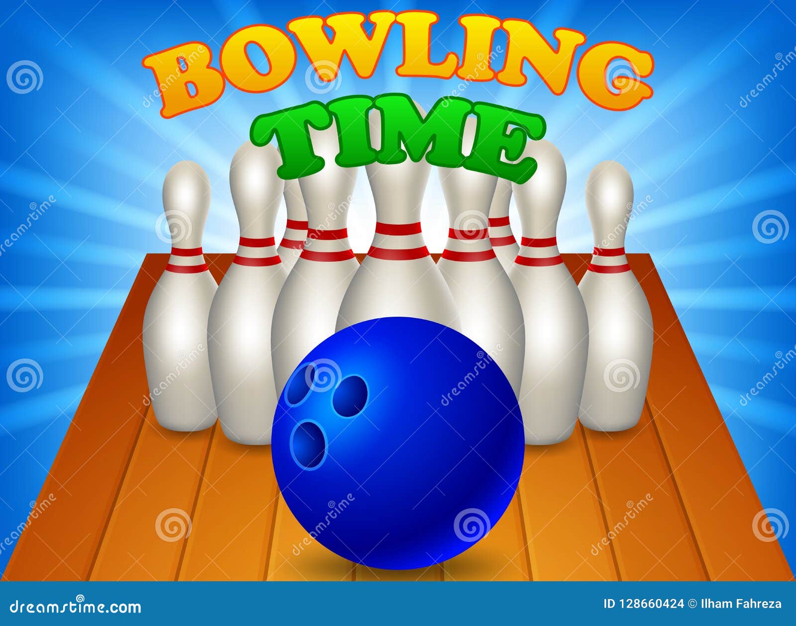 Game Bowling time stock vector. Illustration of ball - 128660424