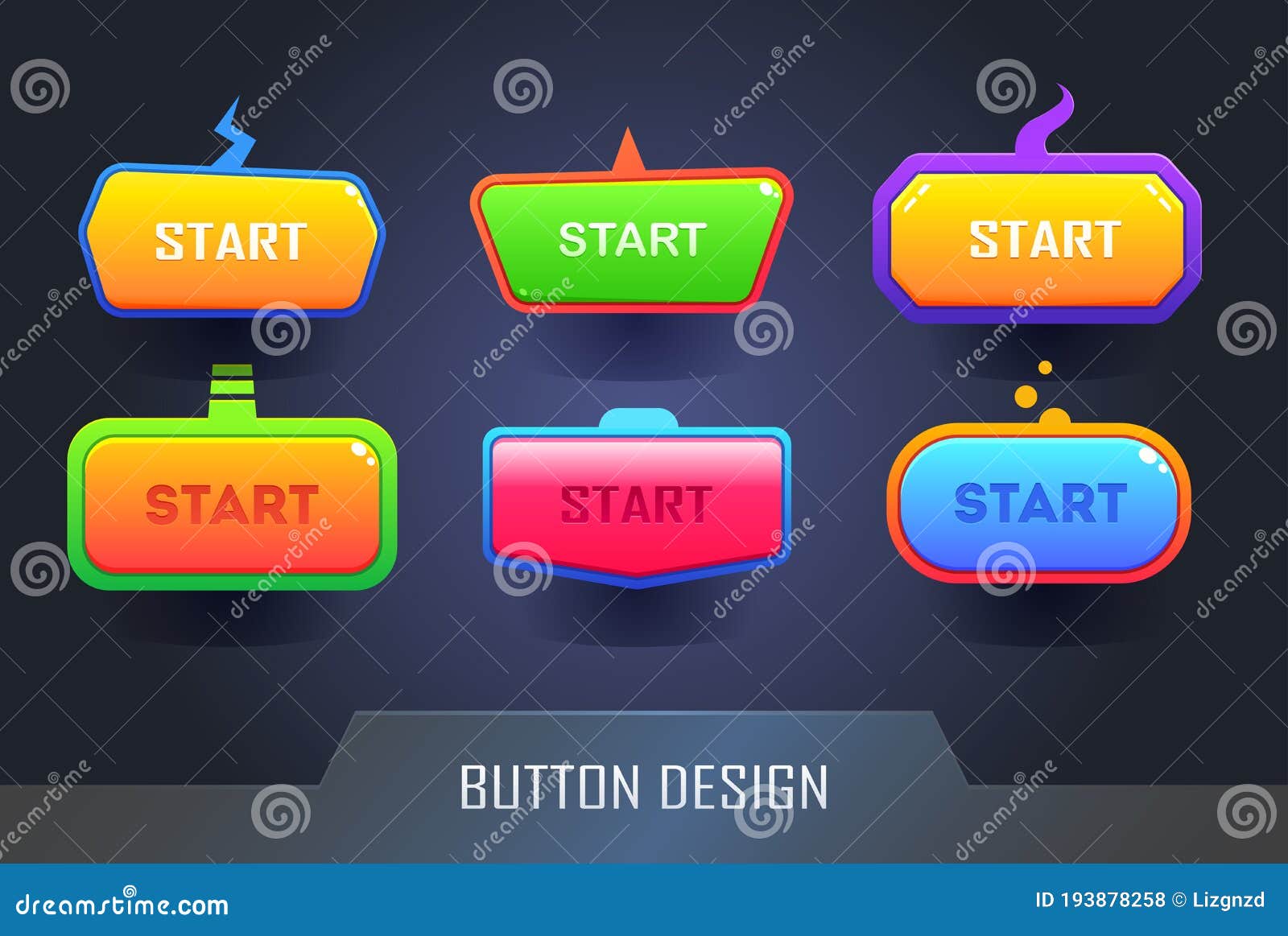 Game Button Design Set. Set of Colored Web Buttons. Vector Button Set ...