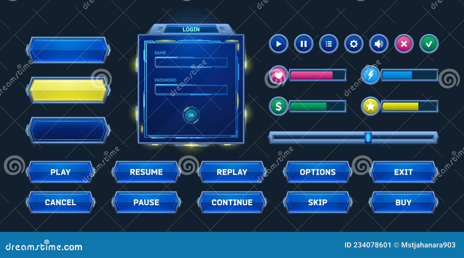 Game Buttons and Frames in Sci Fi Style Stock Vector - Illustration of ...