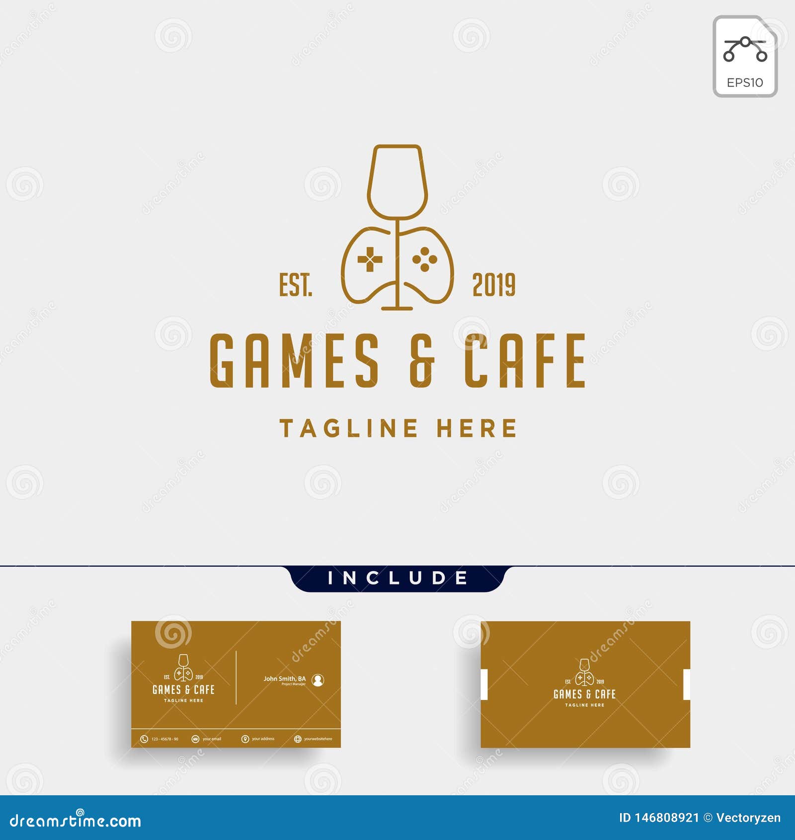 Game Cafe Logo Design Concept Vector Illustration Icon Element Stock ...