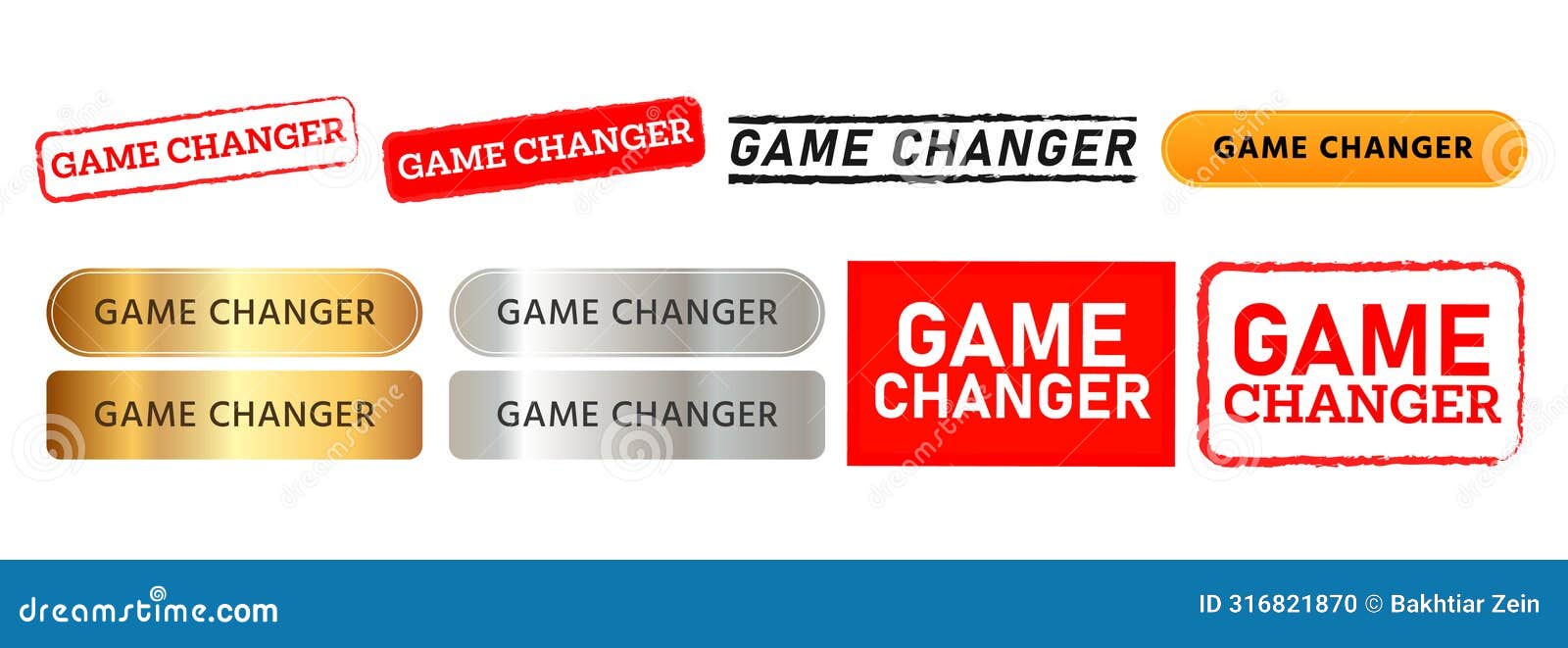 Game Changer Rectangle Button and Square Rubber Stamp Design Label ...