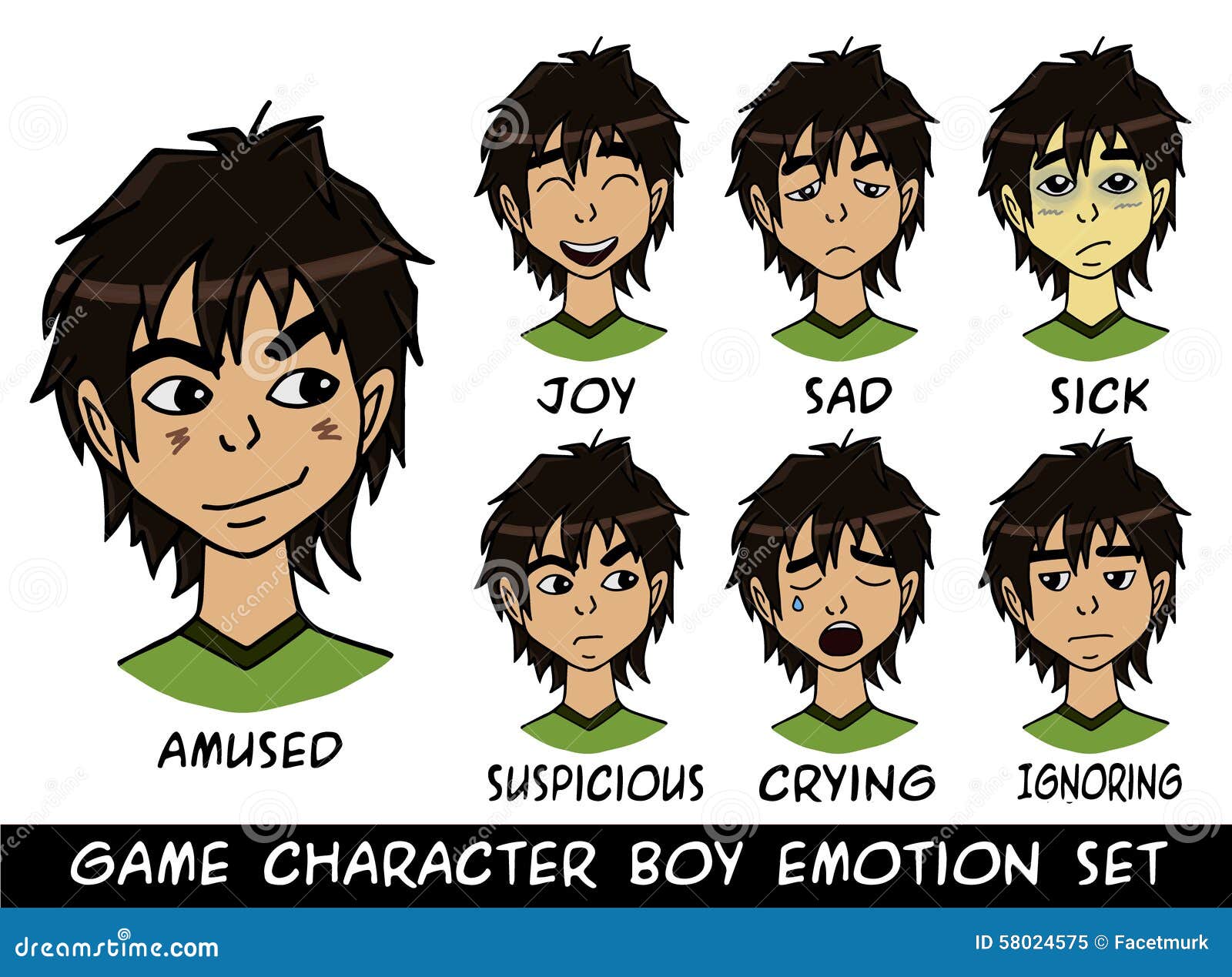 Game Character Boy Emotions Set Stock Vector - Illustration of head ...