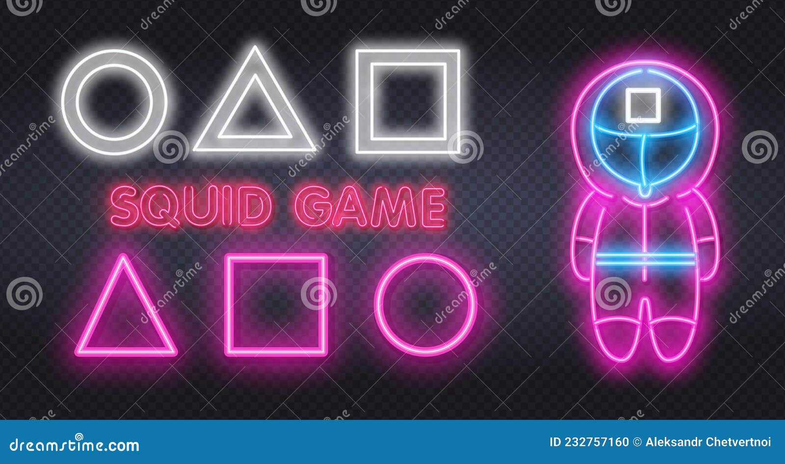 Neon Game Character. Game Pawns. Square Triangle Round. Squid Games ...