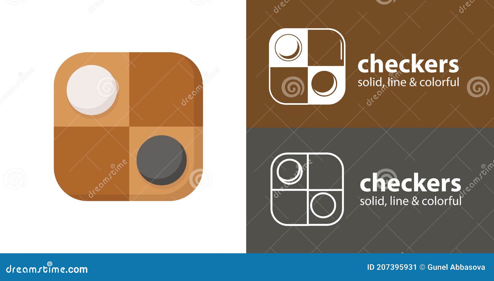 Game of Checkers Vector Flat Icon with Sport Solid, Line Icons Stock ...