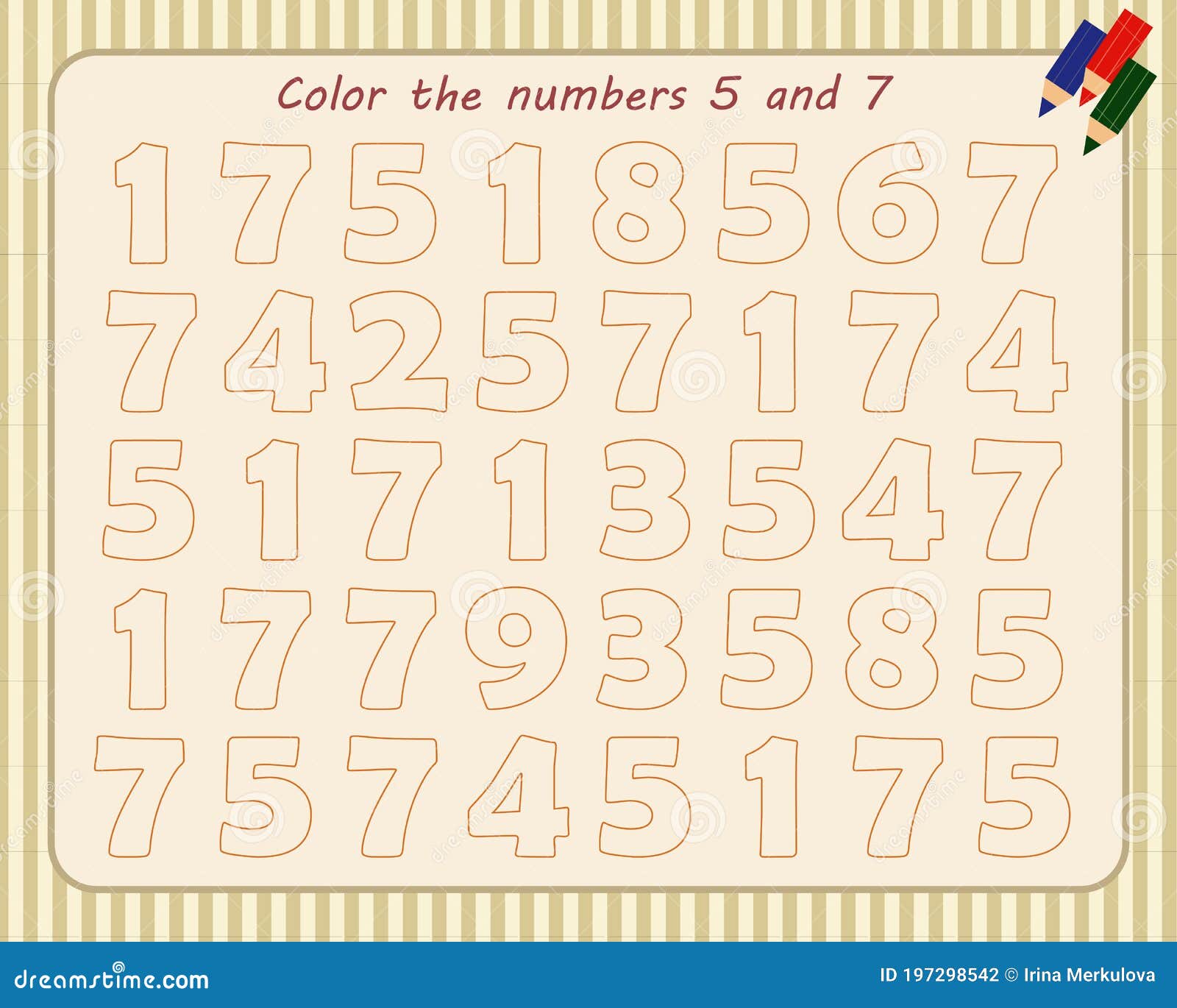 A Game for Children. Color the Numbers 5 and 7 Stock Vector ...
