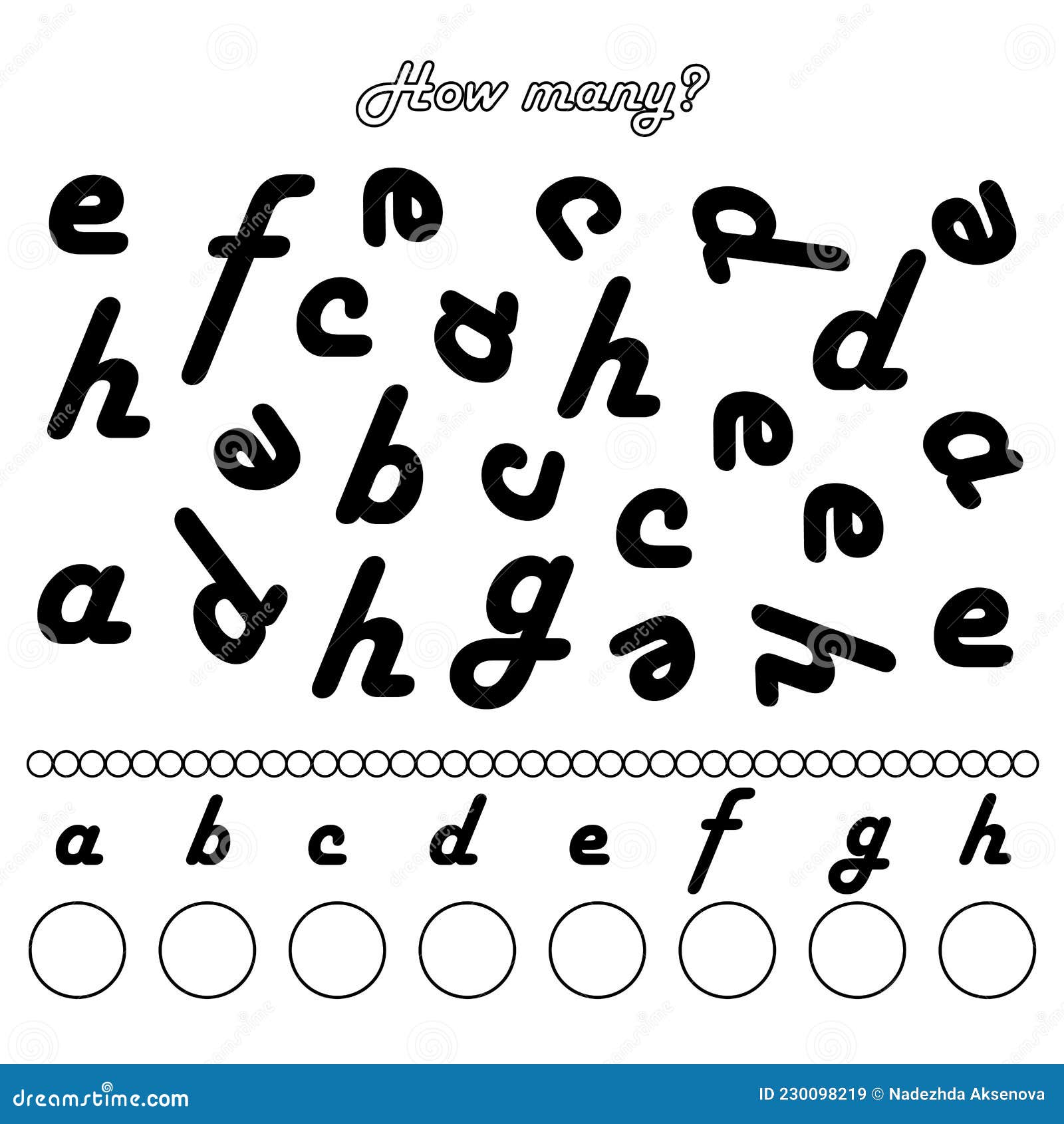 A Game for Children. Count the Letters in the Picture. Write Down the ...