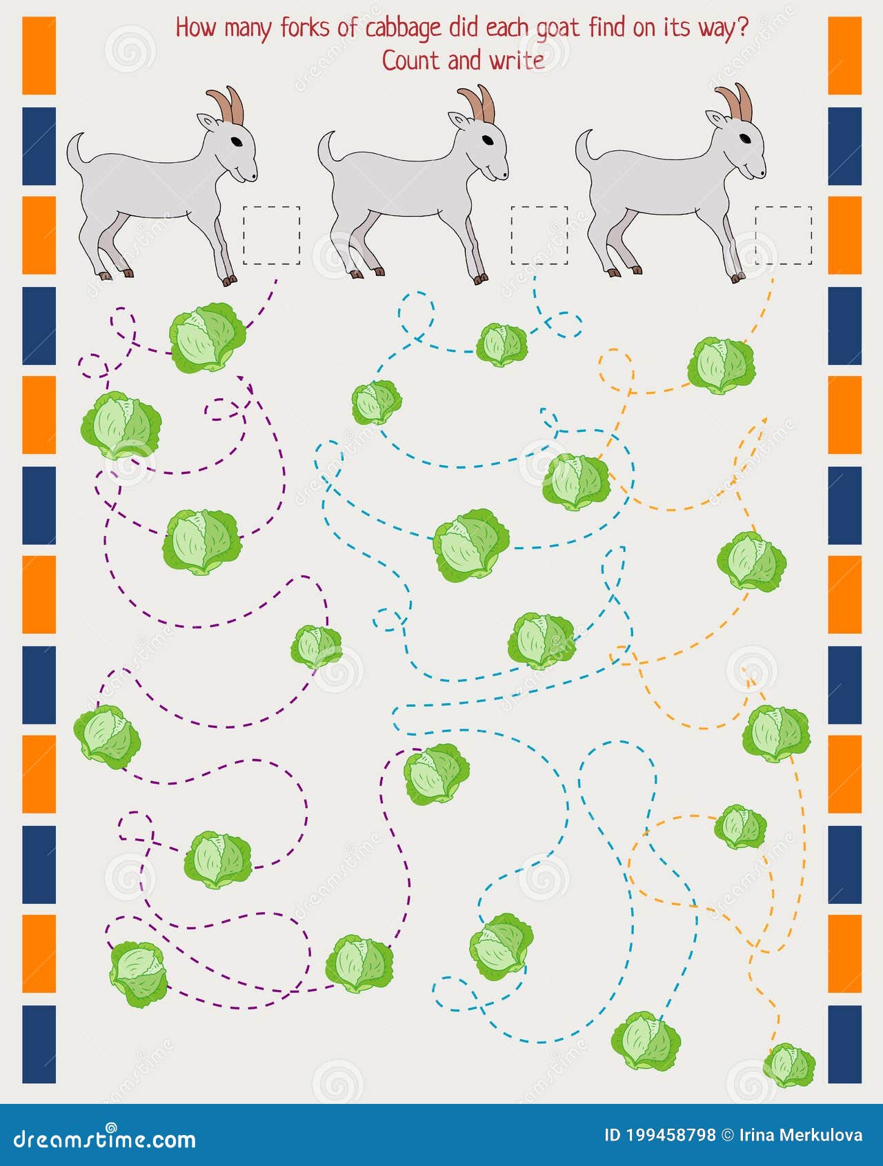 A Game for Children. Count and Write Down How Many Each Goat Will Find ...