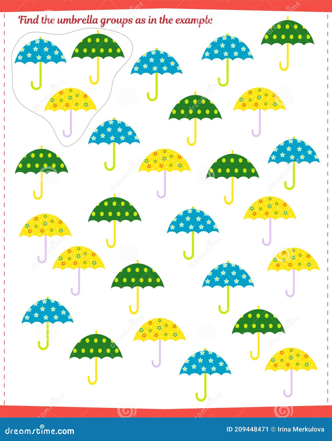 A Game for Children. Find All the Umbrella Groups Shown in the Sample ...