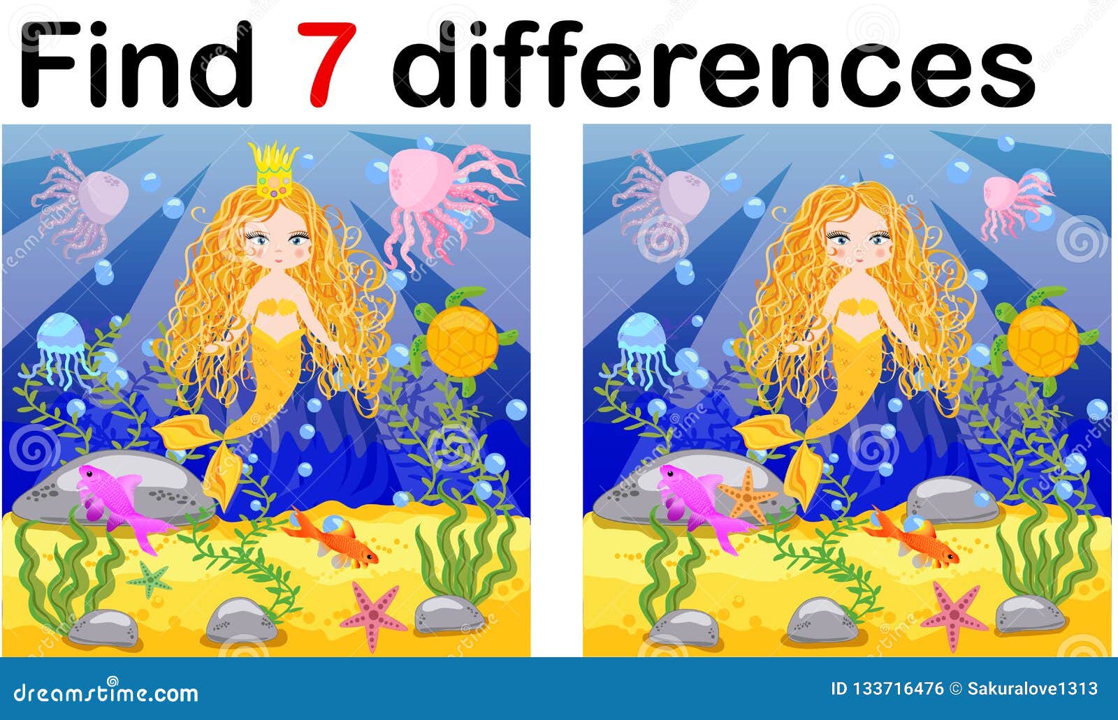 Game for Children: Find Differences, Little Mermaid and Sea World Stock ... Game for Children: Find Differences, Little Mermaid and Sea World Stock ...