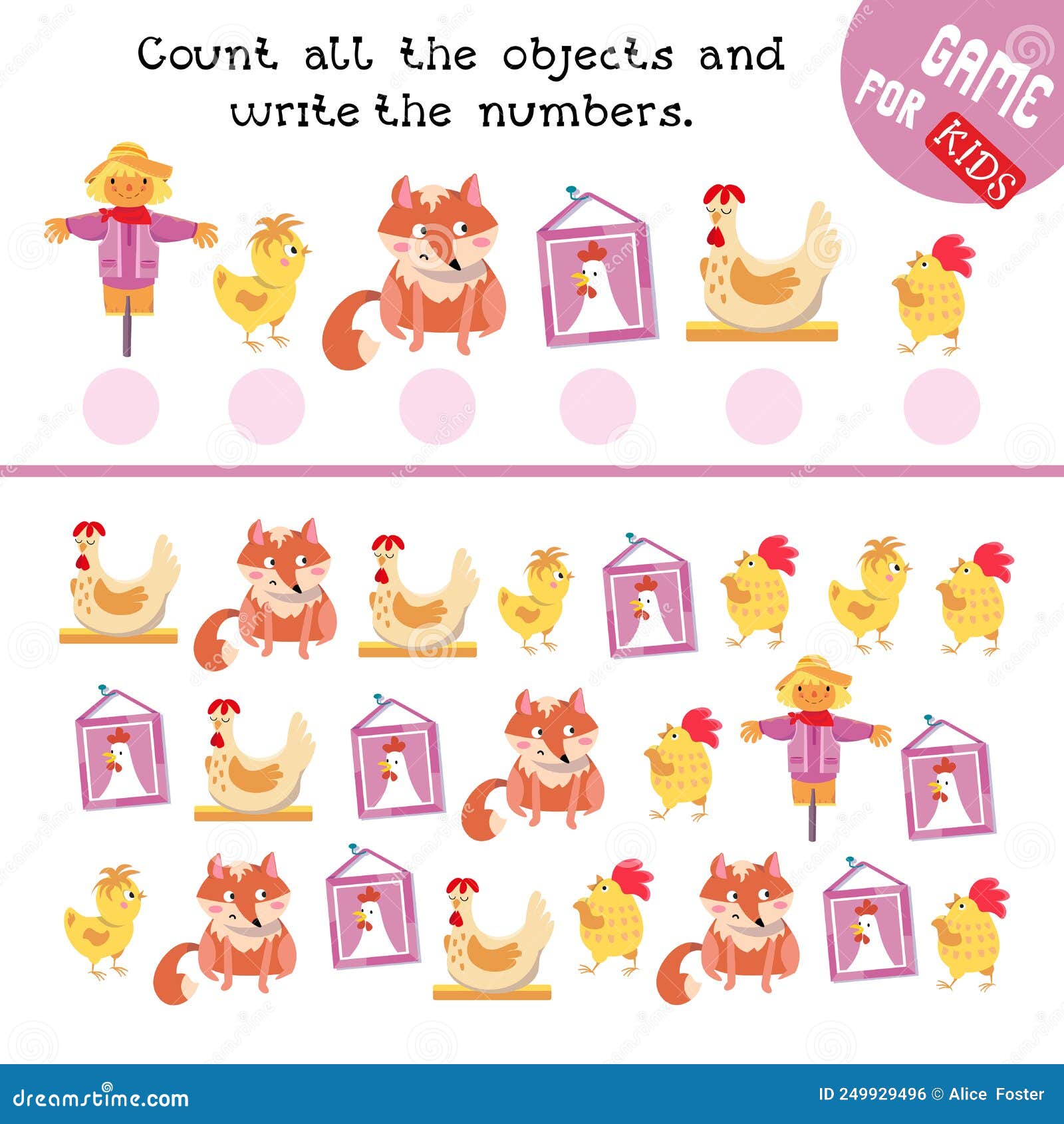 Game for Children. Math Worksheet for Kids. How Many Objects Do You See ...