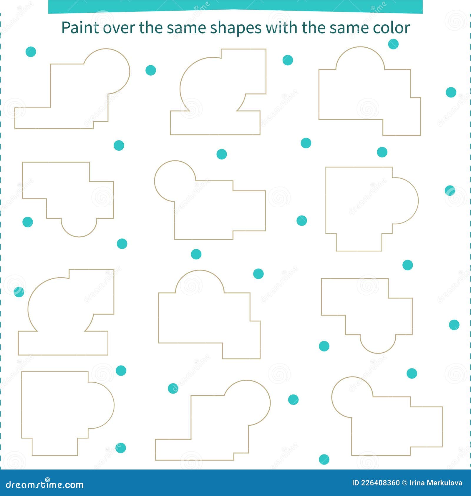 A Game for Children. Paint Over the Same Shapes with the Same Color ...
