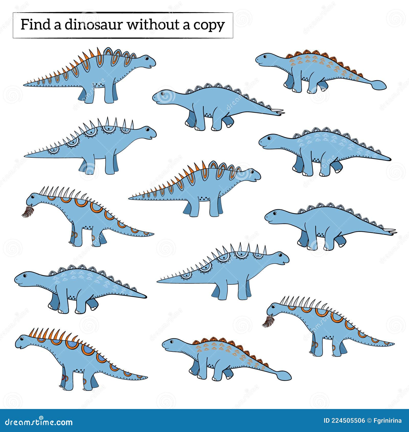 Find a Drawing without Copy, Task for Kids with Dinosaurs, Vector Stock ...