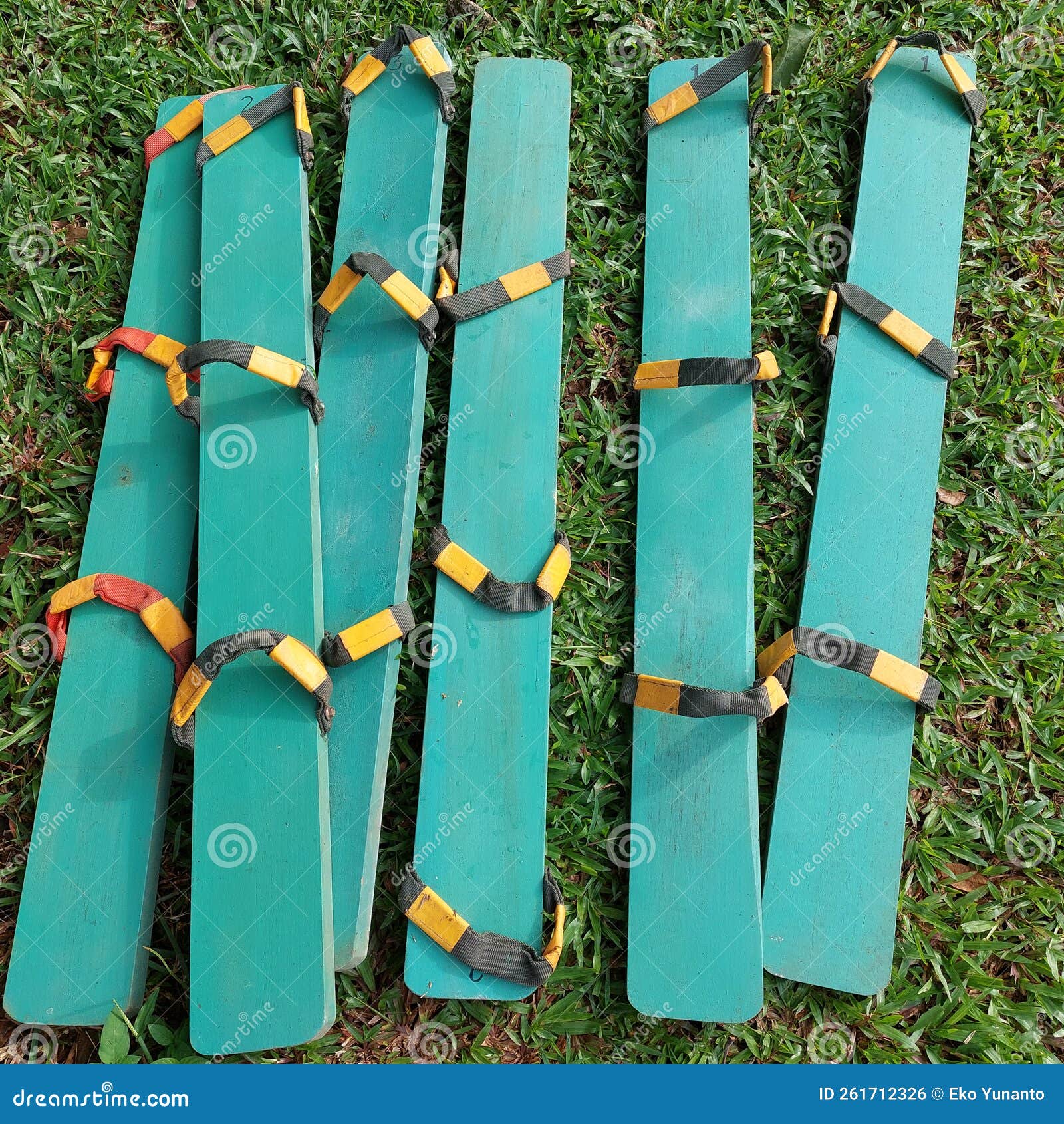 A Game of Clogs Made of Long Wooden Planks and Rubber Ropes Stock Photo ...
