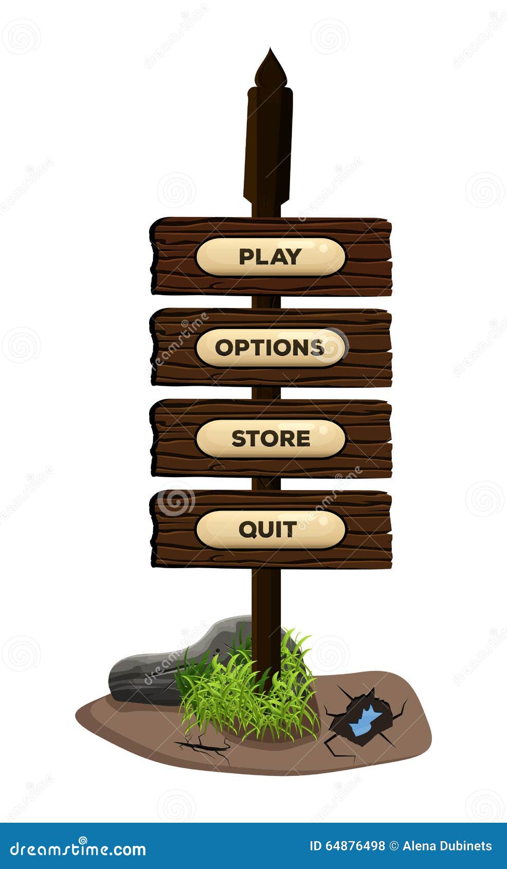 Game Colorful Menu Interface on a Wooden Sign in the Grass for Mobile ...