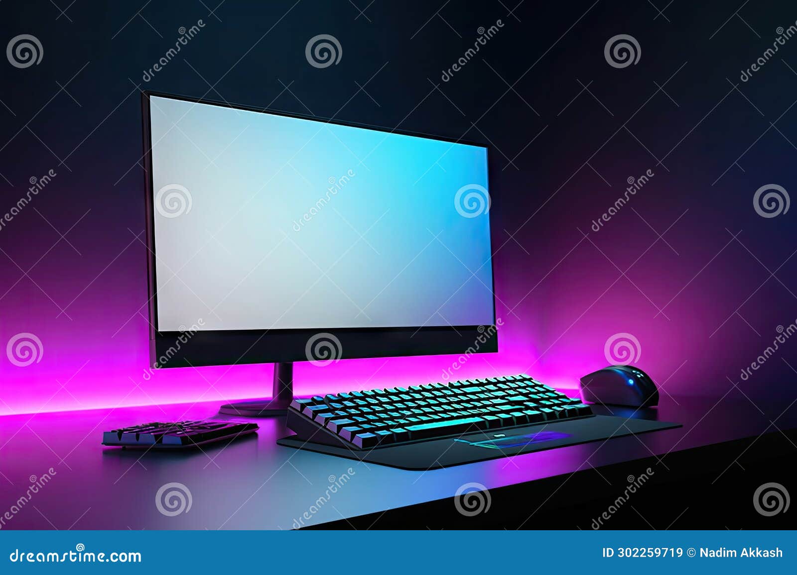 Game Computer Desktop Blue Purple Lights Background, Modern PC Computer ...